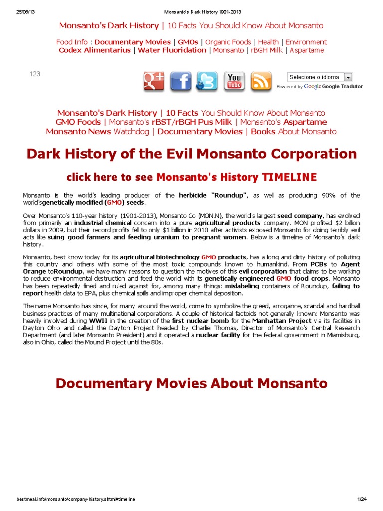 Monsanto's Dark History 1901-2013 | PDF | Agent Orange | Monsanto