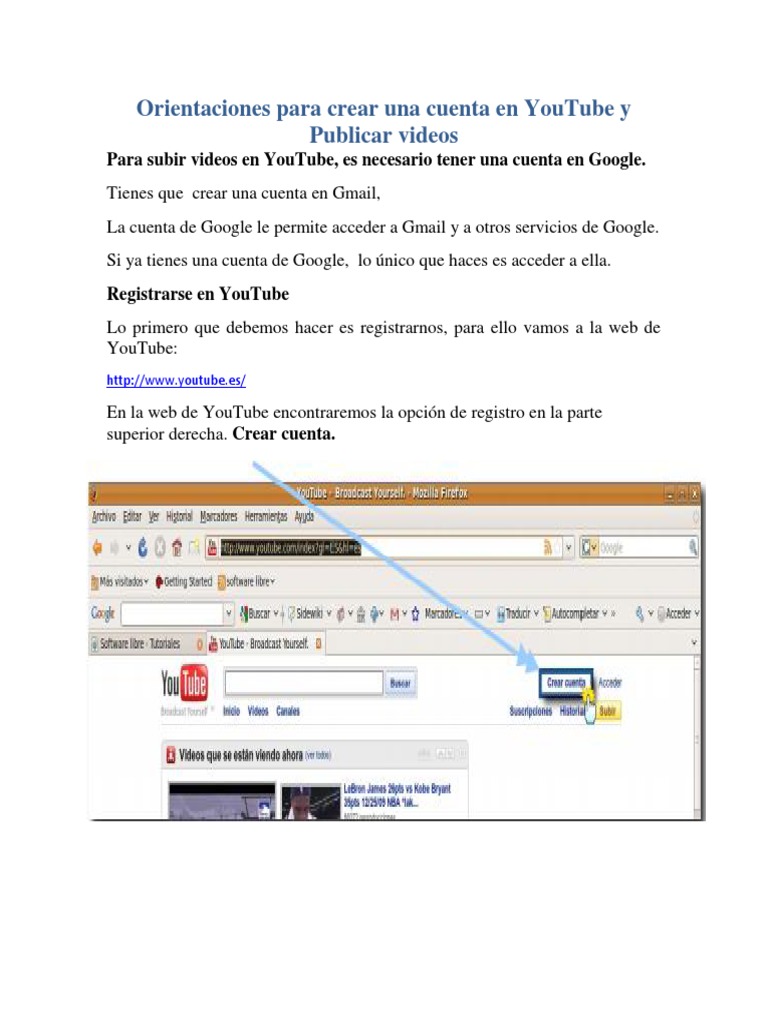 Tutorial de Como Crear Una Cuenta Youtobe | PDF | Youtube | Google