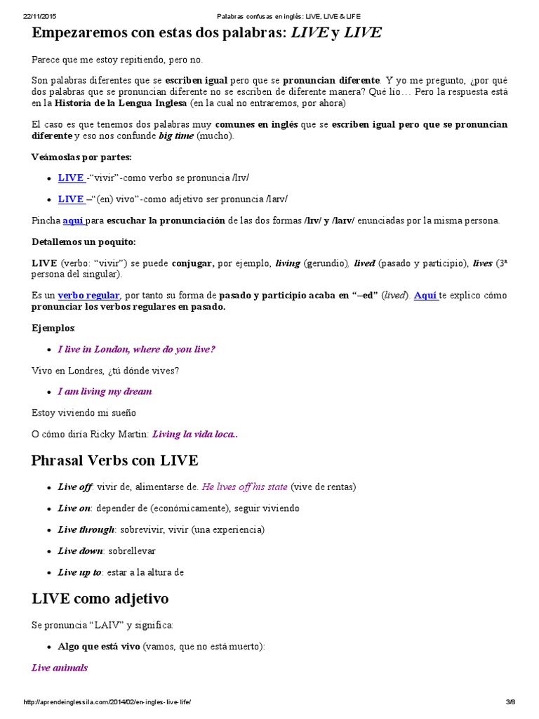 Diferencias entre "live" y "life" | PDF | Verbo | Gramática