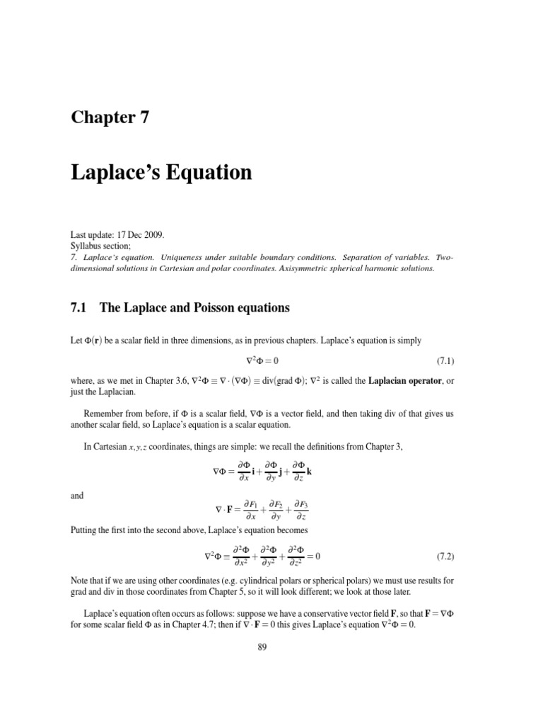 Laplace's Equation: 7.1 The Laplace and Poisson Equations | PDF ...