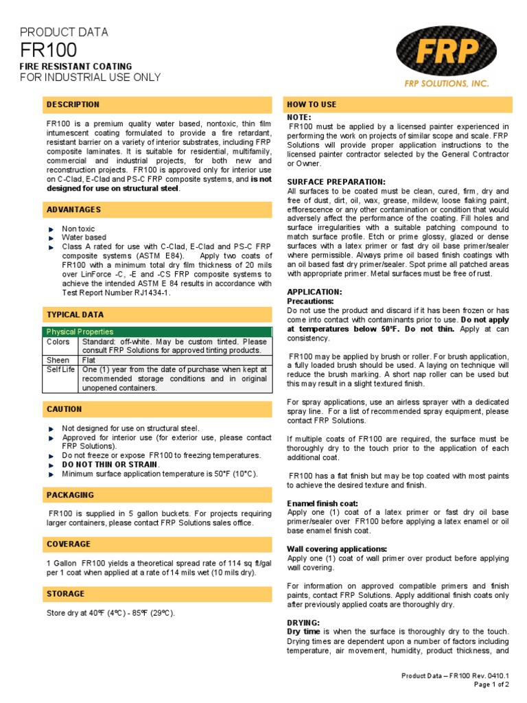 Product Data Fr100 FRP | PDF | Fibre Reinforced Plastic | Paint