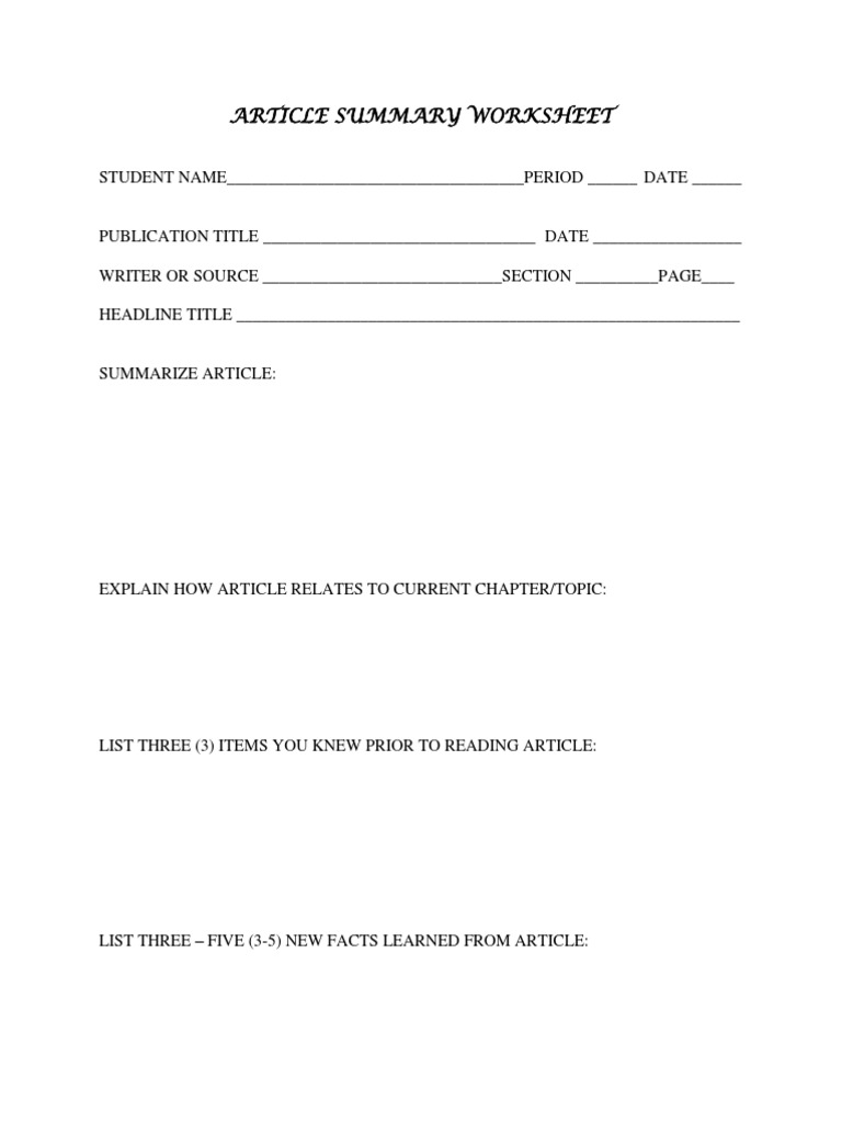 Article Summary Worksheet | PDF | Computers