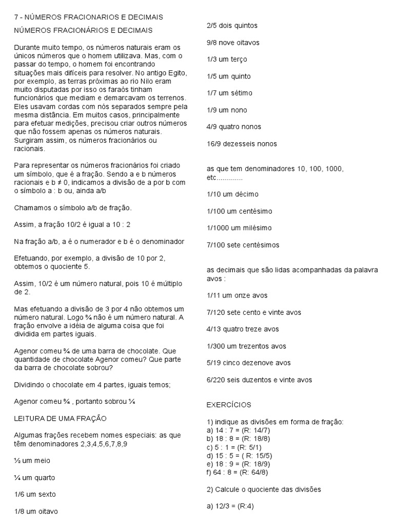 Aula de Numeros Decimais, Fraçoes, Decimais e Fraçoes e Vice Versa 7 ...