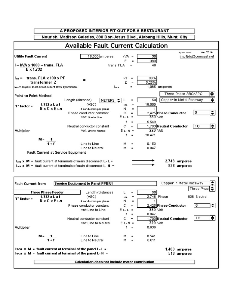 Available Fault Current Calculation | PDF