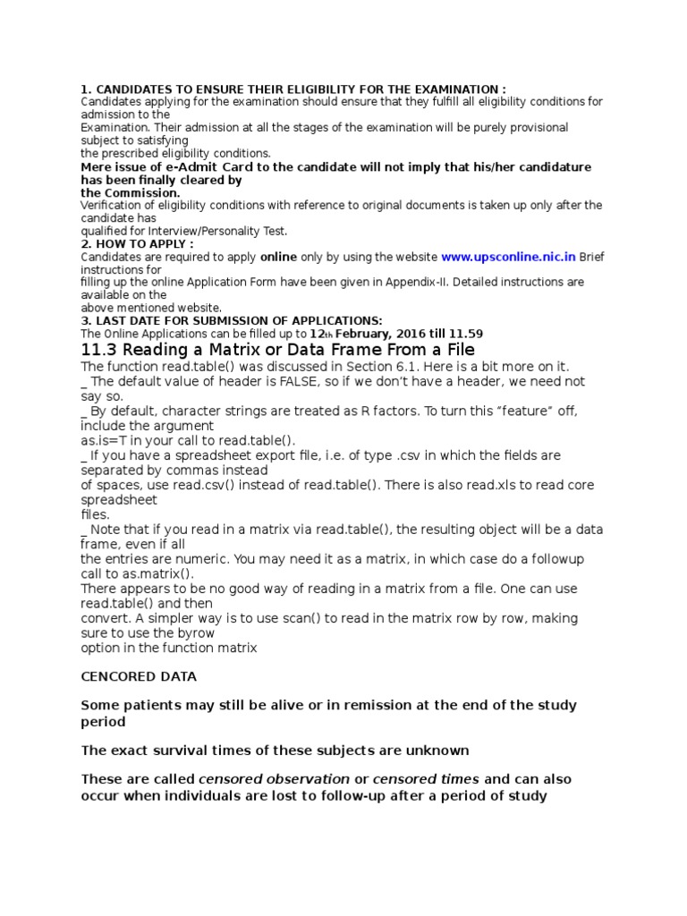 11.3 Reading A Matrix or Data Frame From A File: E-Admit Card | PDF ...