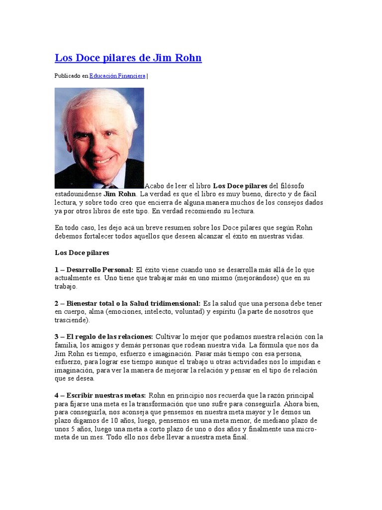 Resumen de los 12 Pilares de Jim Rohn | PDF | Liderazgo | Desarrollo ...