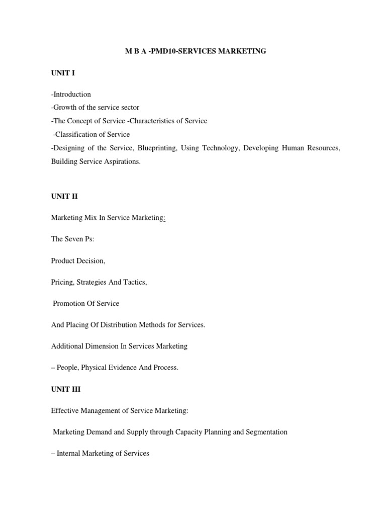 M B A-Services Marketing Syllabus UNIVERSITY OF MADRAS | PDF | Business
