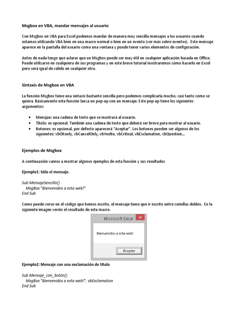 Funciones de VBA PDF | PDF | Macro (informática) | Visual Basic para Aplicaciones