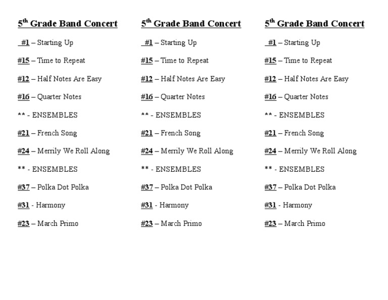2012 5th Grade Summer Band Concert | PDF | Language Arts & Discipline