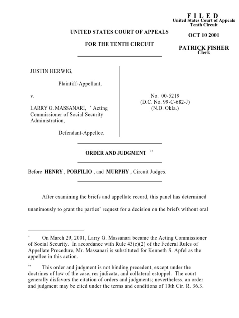 Filed: Patrick Fisher | PDF | Precedent | United States Courts Of Appeals