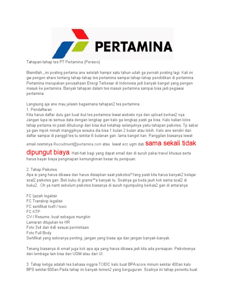 Tahapan Tes Rekrutmen Pertamina | PDF | Karier & Perkembangan | Bisnis