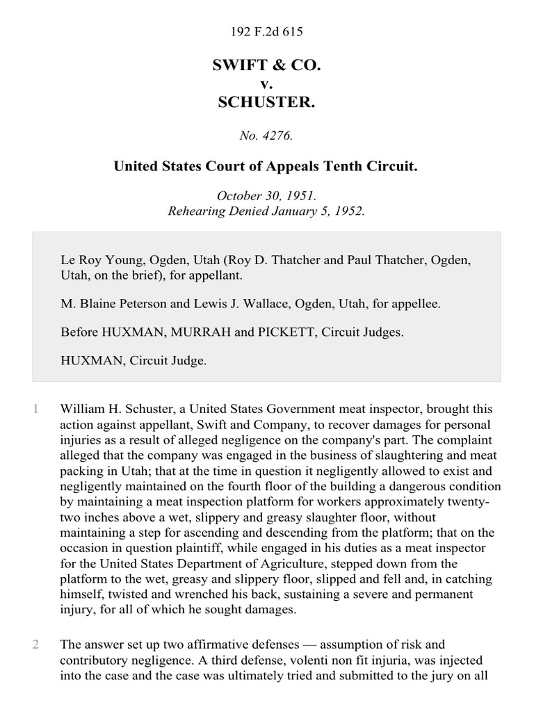 Swift & Co. v. Schuster, 192 F.2d 615, 10th Cir. (1952) | PDF ...