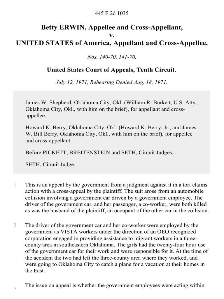 Betty Erwin, and Cross-Appellant v. United States of America, and Cross ...