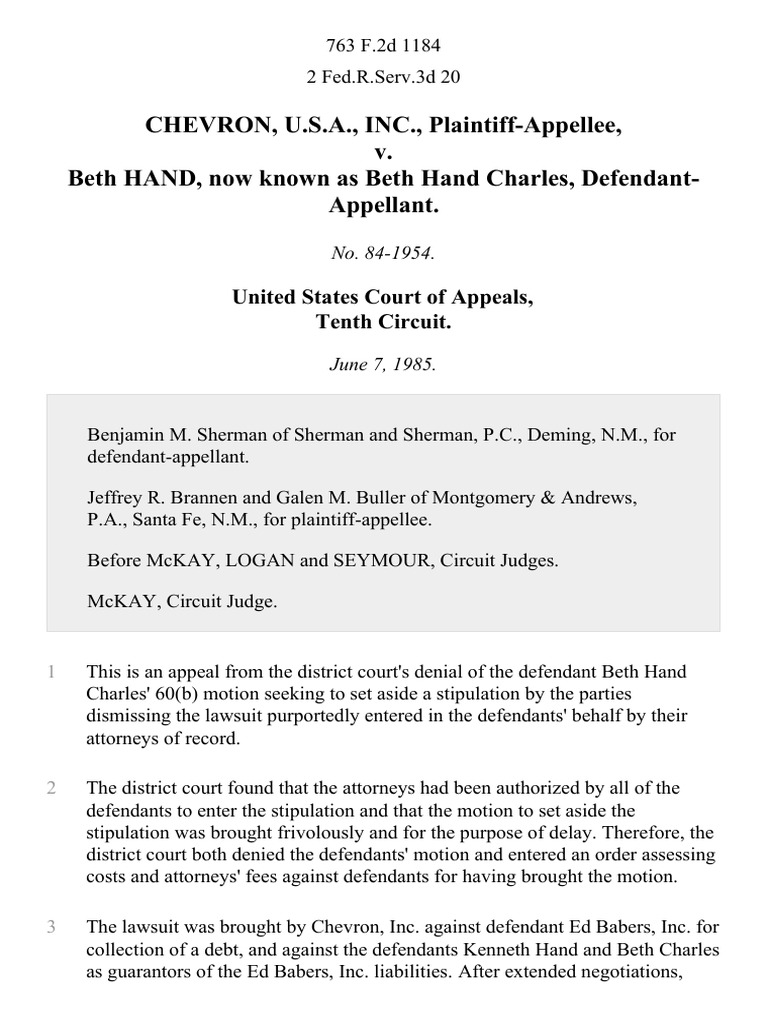 Chevron, U.S.A., Inc. v. Beth Hand, Now Known As Beth Hand Charles, 763 ...
