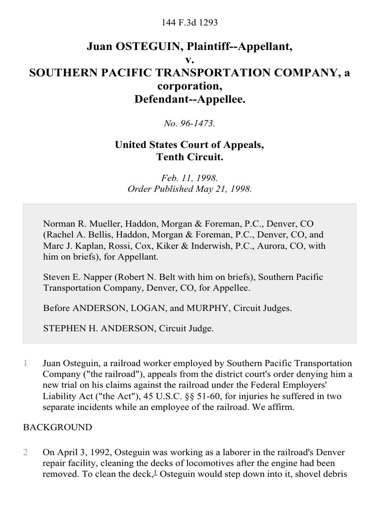 Juan Osteguin v. Southern Pacific Transportation Company, A Corporation ...