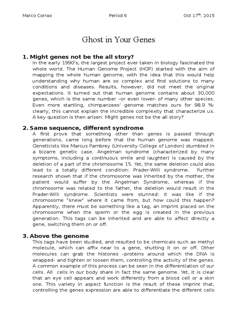 Ghost in Your Genes - Report | PDF | Epigenetics | Genetics