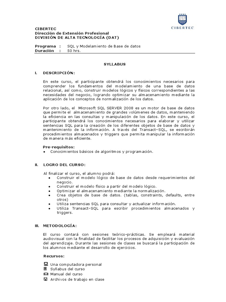 SQL y Modelamiento de Datos PDF | PDF | SQL | Bases de datos