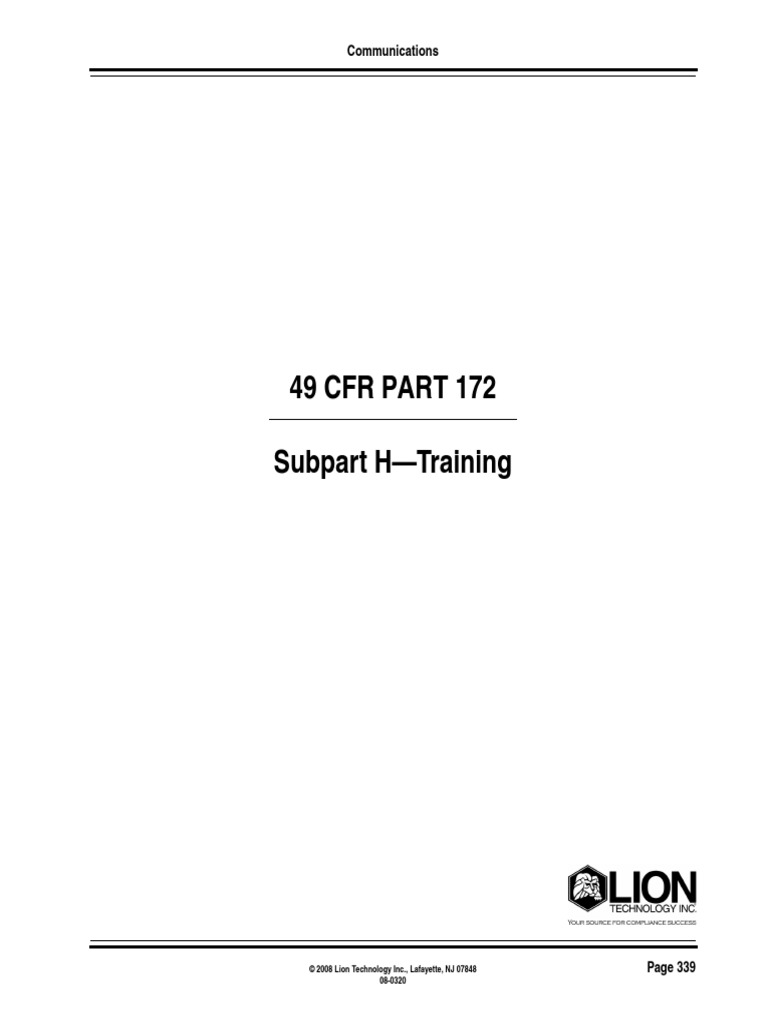 49 CFR 172 Subpart H | Dangerous Goods | Occupational Safety And Health ...