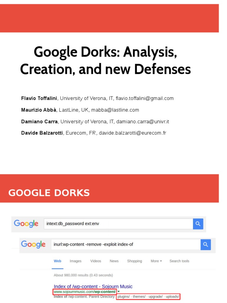 Google Dorks: Analysis, Creation, and new Defenses | Areas Of Computer ...
