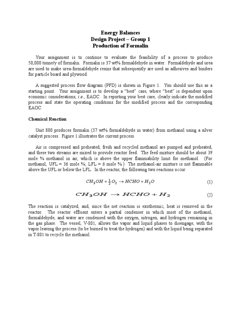 Formalin Production Process Design | PDF | Formaldehyde | Heat Exchanger