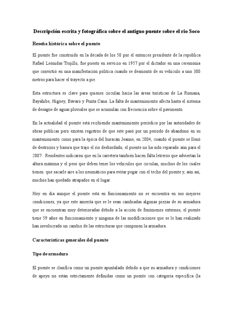Descripción Escrita y Fotográfica Sobre El Antiguo Puente Sobre El Rio ...