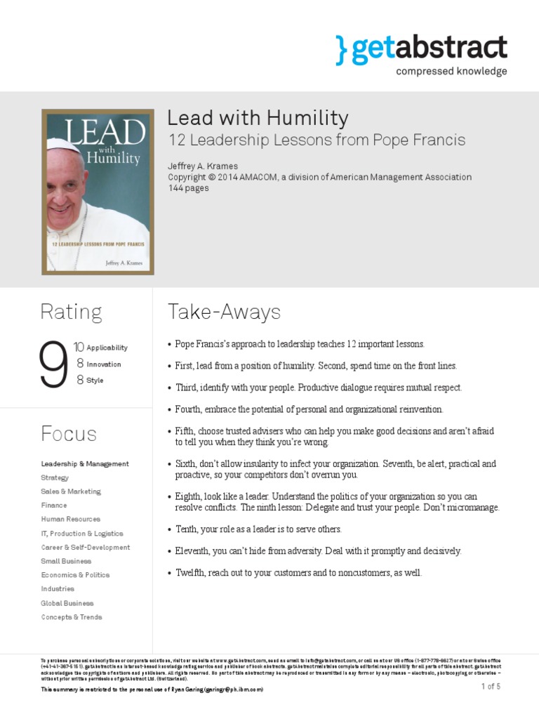 Lead With Humility Krames | PDF | Pope Francis | Leadership