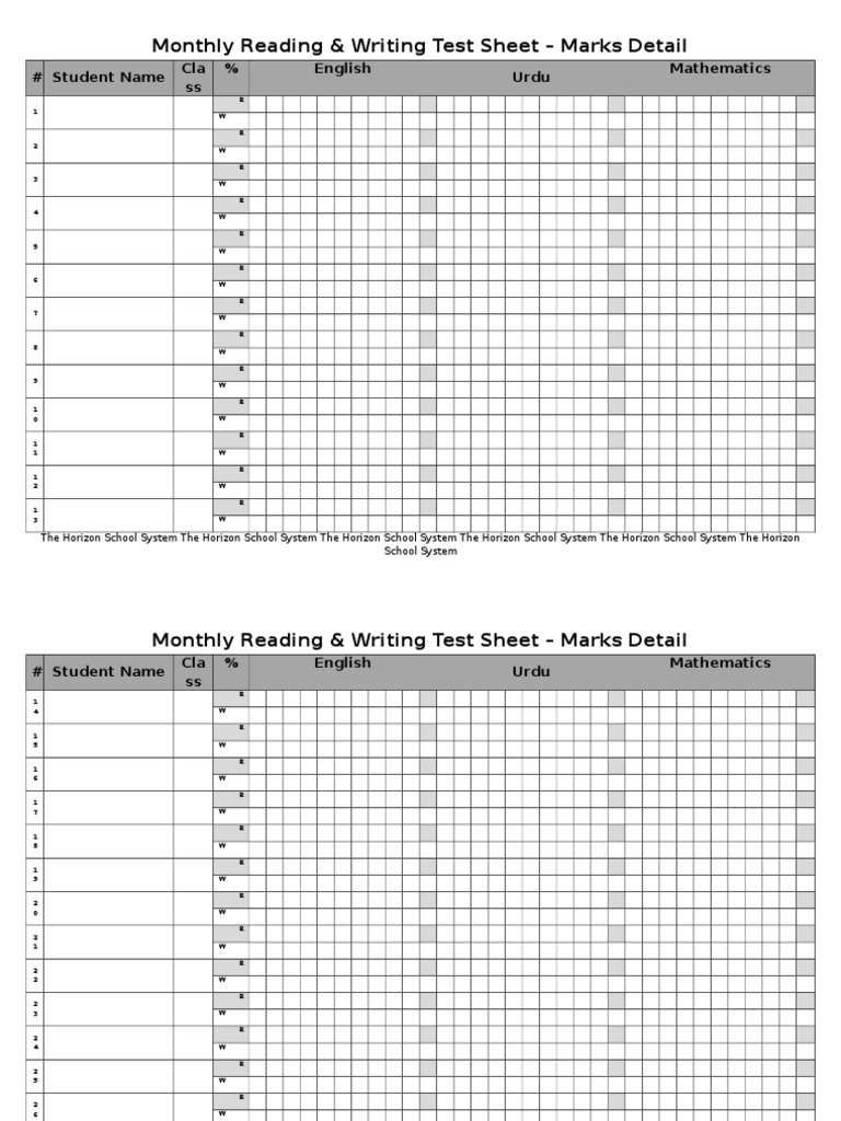 Monthly Test Sheet Marks Detail | PDF
