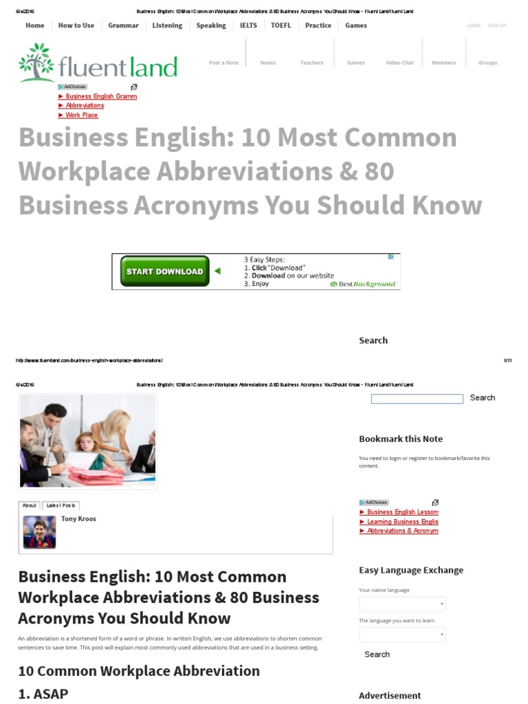 Common Workplace Abbreviations & Acronyms | PDF | English Language ...