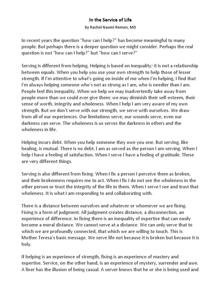 In The Service of Life - Rachel Naomi Remen | PDF