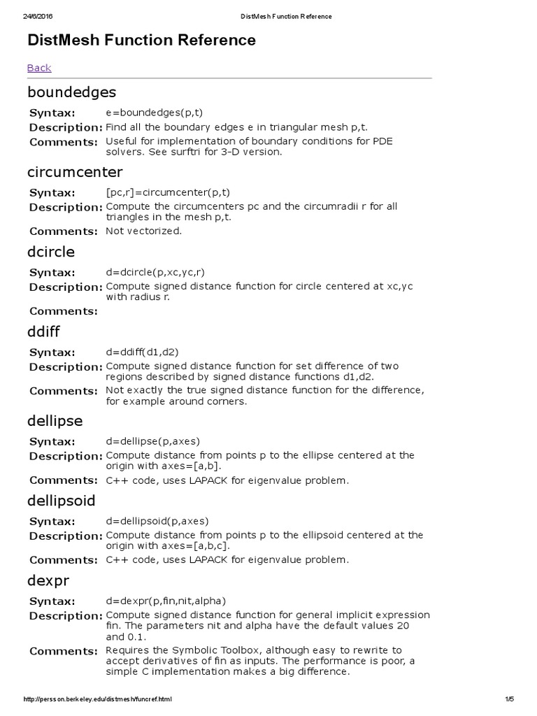 Distmesh Function Reference: Boundedges | PDF | Ellipse | Elementary Mathematics