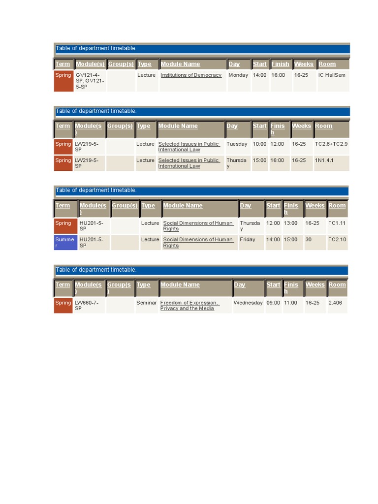 Table of Department Timetable | PDF