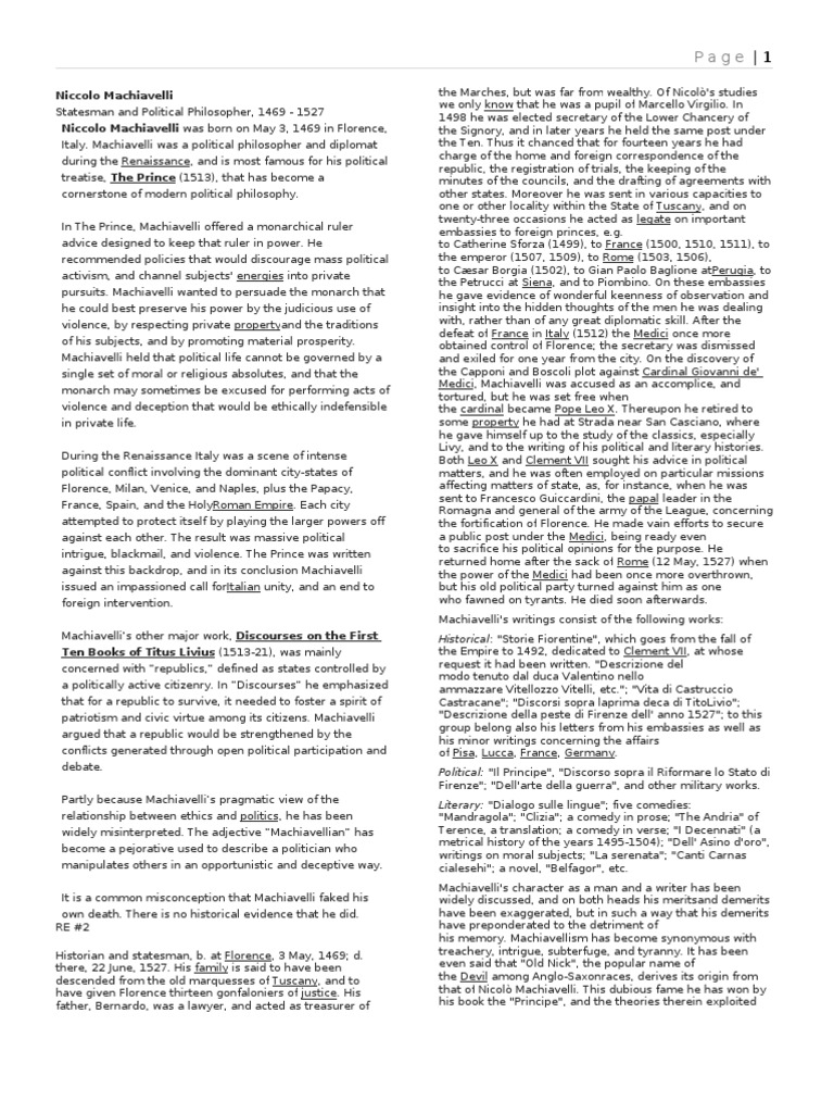 BIOGRAPHY: Niccolo Machiavelli | PDF | The Prince | Niccolò Machiavelli