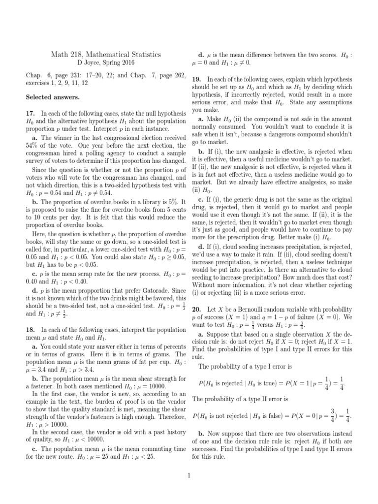 Chap6 - Mathematical Statistics | PDF | Statistical Hypothesis Testing ...