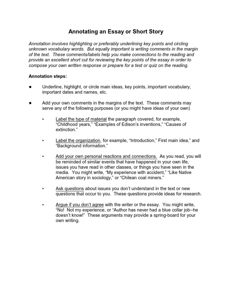 Annotating An Essay or Short Story: Annotation Steps | PDF
