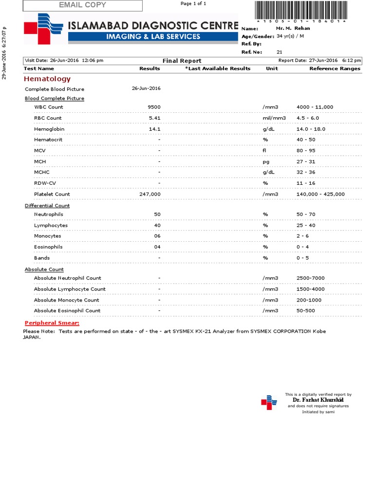 Complete Blood Count Report Summary | PDF