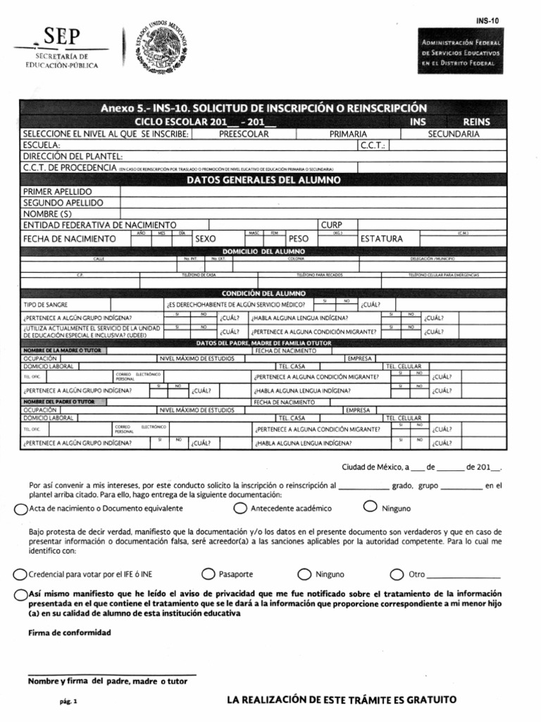 INS-10 - 1 - SOLICITUD INSCRIPCIÓN O REINSCRIPCIÓN