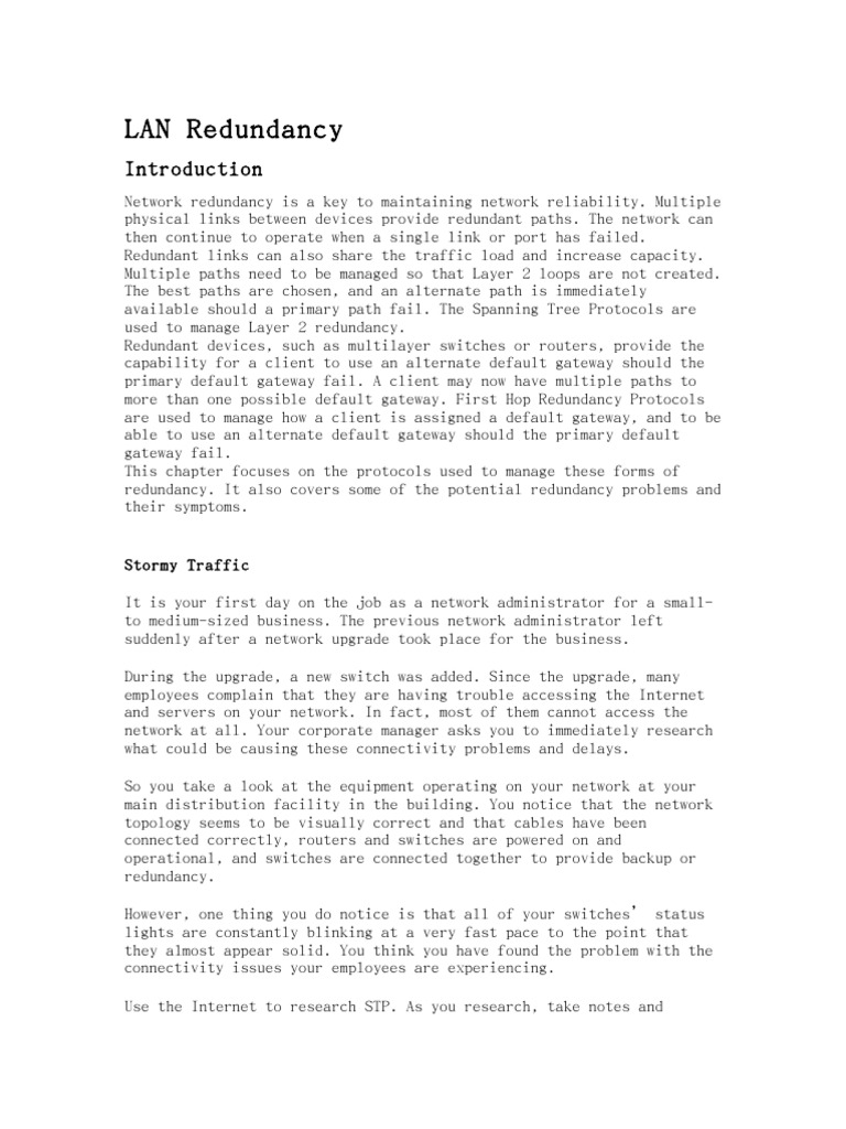 LAN Redundancy | PDF | Network Switch | Computer Network