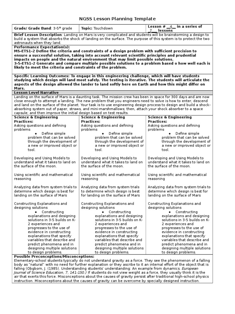 NGSS Lesson Planning Template | PDF | Lander (Spacecraft) | Design