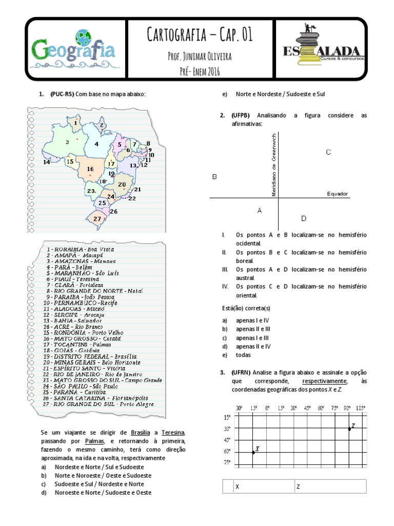 Lista Exercícios - Cartografia - Cap. 01 | PDF | Mapa | Cartografia Lista Exercícios - Cartografia - Cap. 01 | PDF | Mapa | Cartografia
