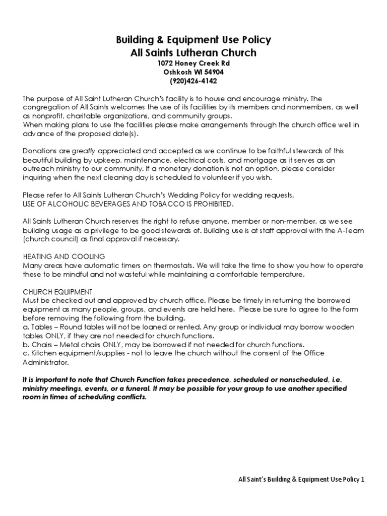 Building Use Policy | PDF | Public Toilet | Kitchen