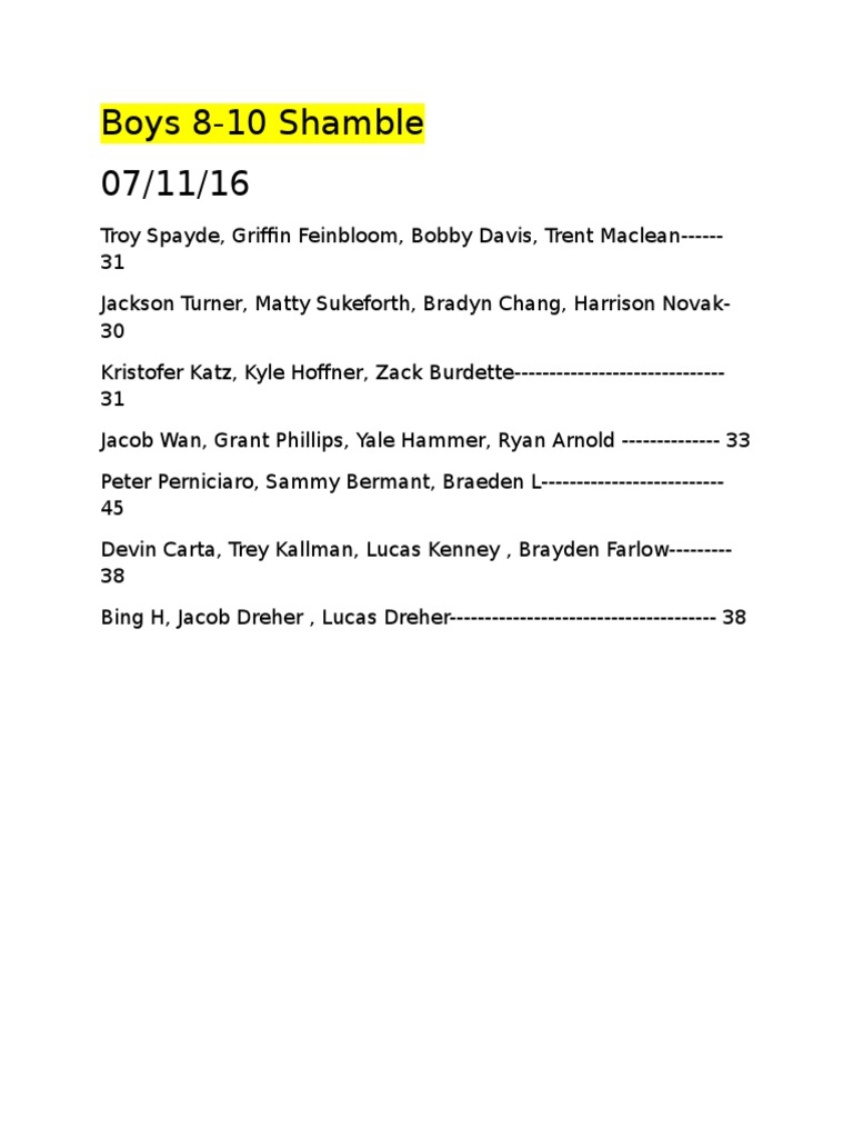 Boys 8-10 Shamble | PDF | Sports & Recreation | Games & Activities