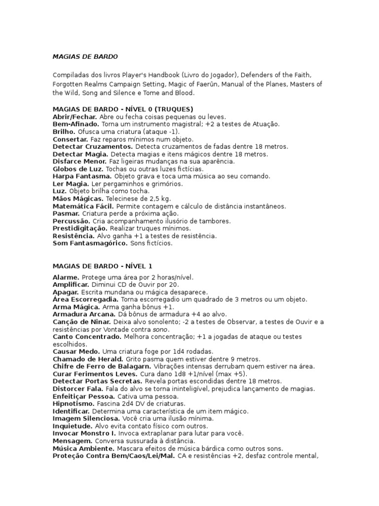 DND Magias Bardo | PDF | Relâmpago | Science