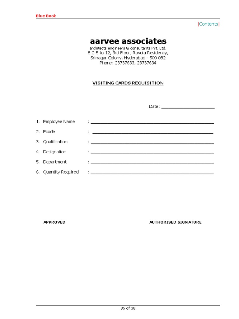 Visiting Cards Requisition Form | PDF | Business
