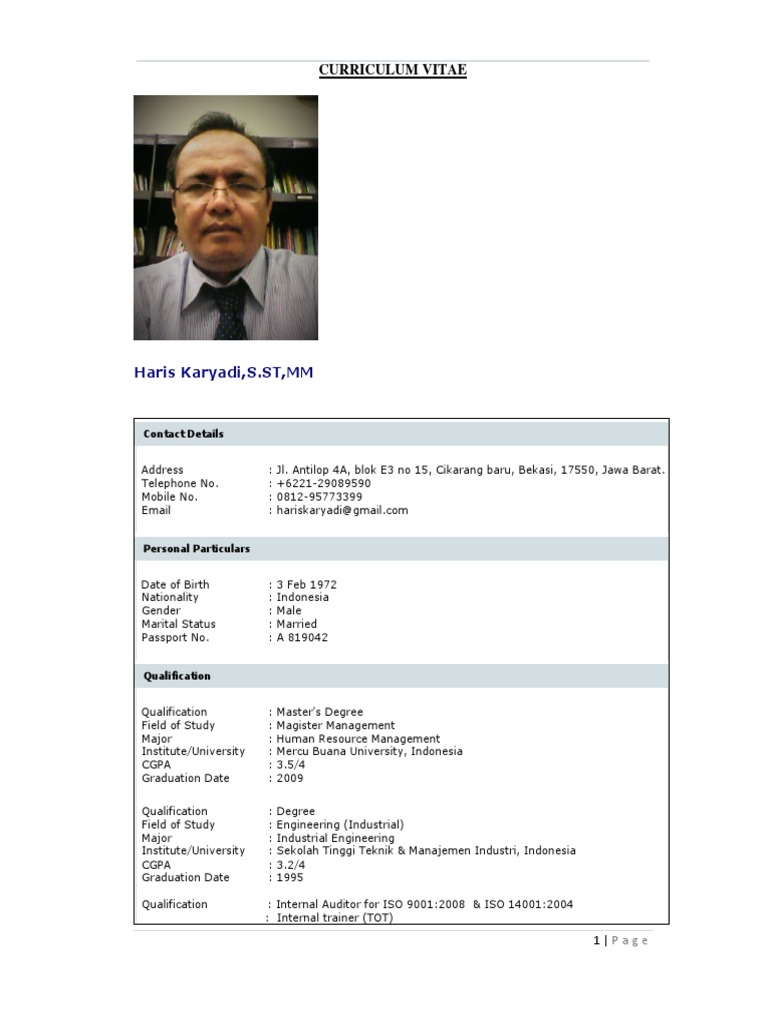 CV Haris Karyadi 2016-Lecturer | PDF | Inventory | Employment