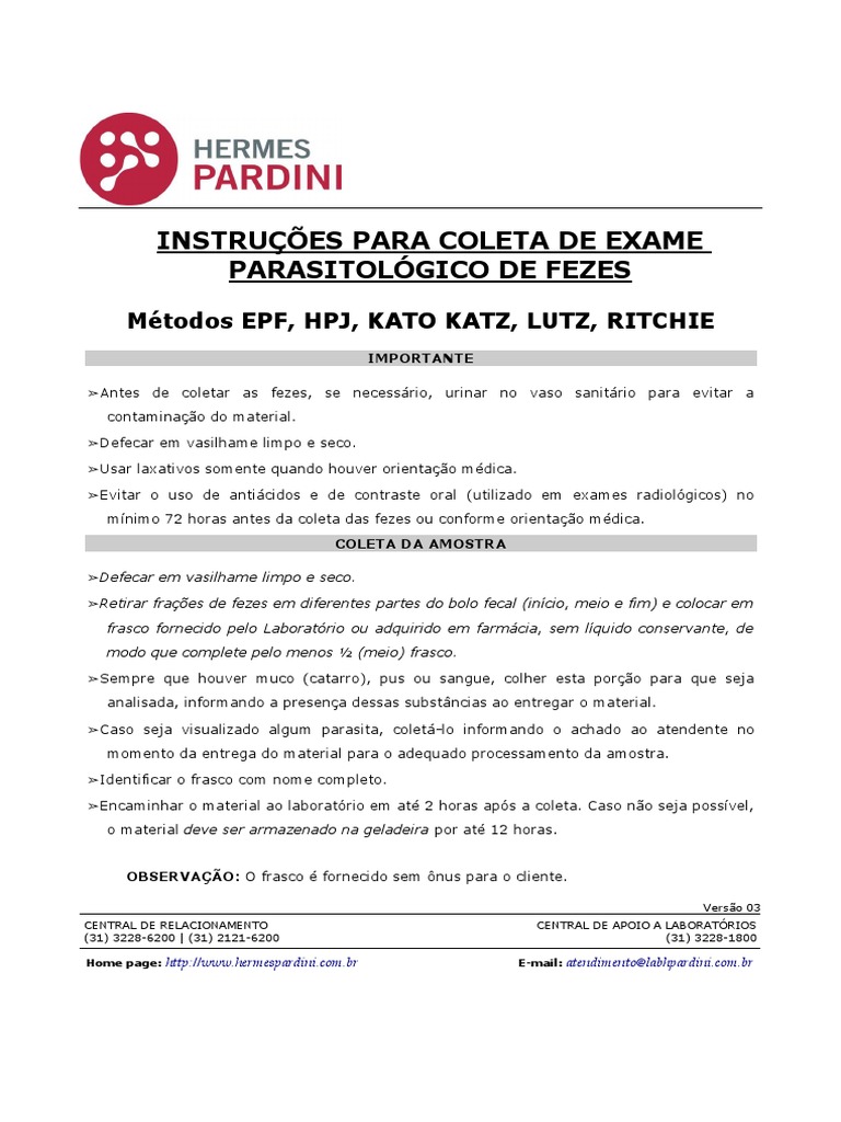 Coleta de Exame Parasitologico de Feze | PDF