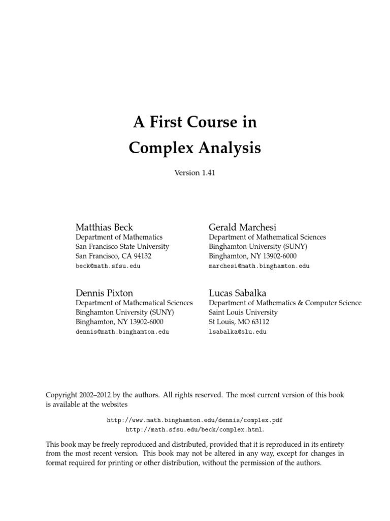 A First Course in Complex Analysis | PDF | Complex Number | Holomorphic Function