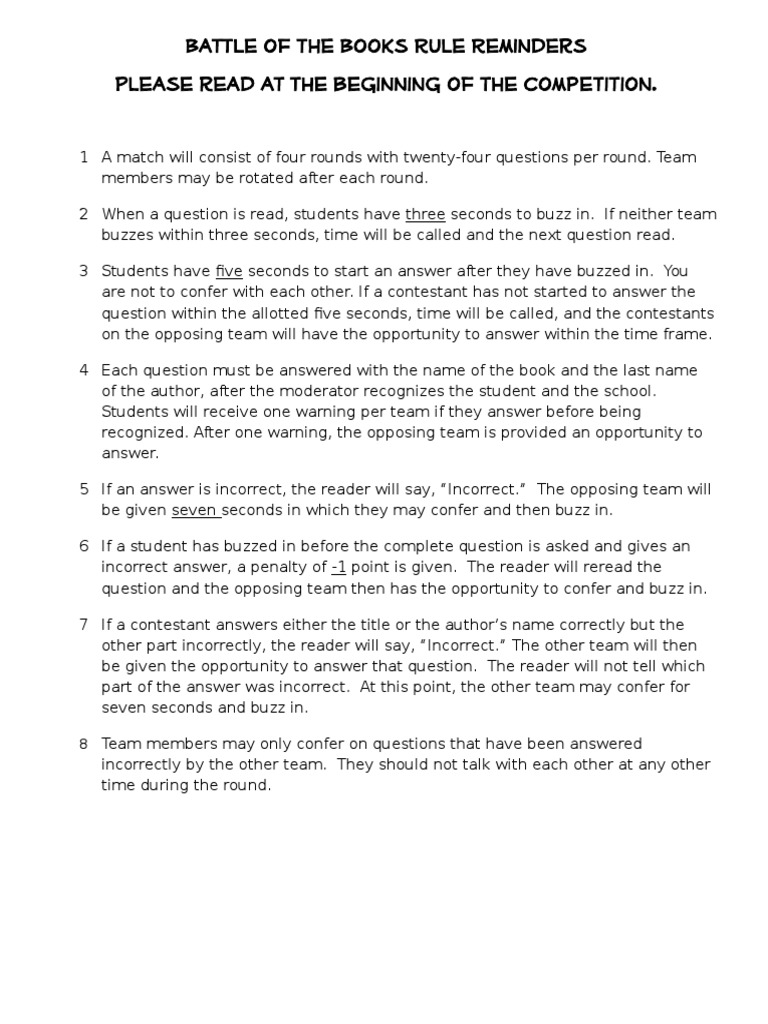 Competition Rule Reminders | PDF