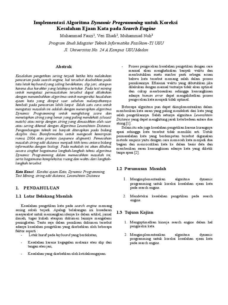 Implementasi Algoritma Dynamic Programming Untuk Koreksi Kesalahan Ejaan Kata Pada Search Engine ...