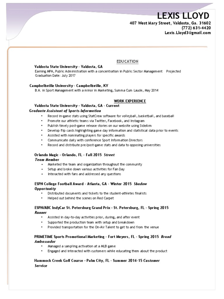 Lexis Lloyd Resume2 | PDF | Sports | University