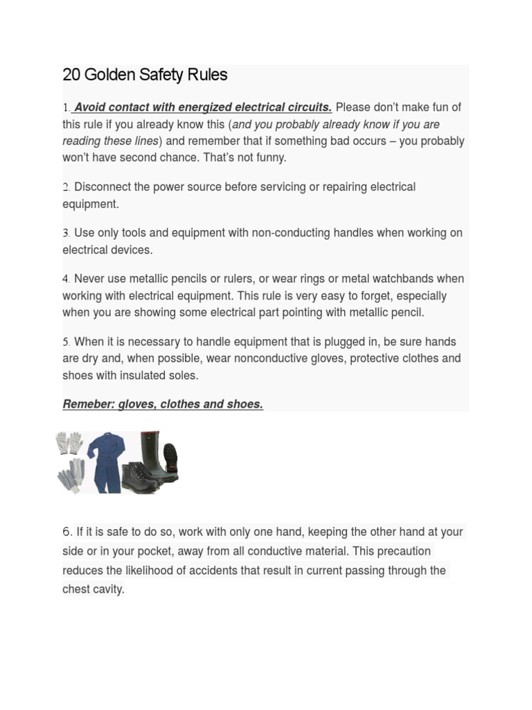 20 Golden Safety Rules | PDF | Electricity | Electric Power